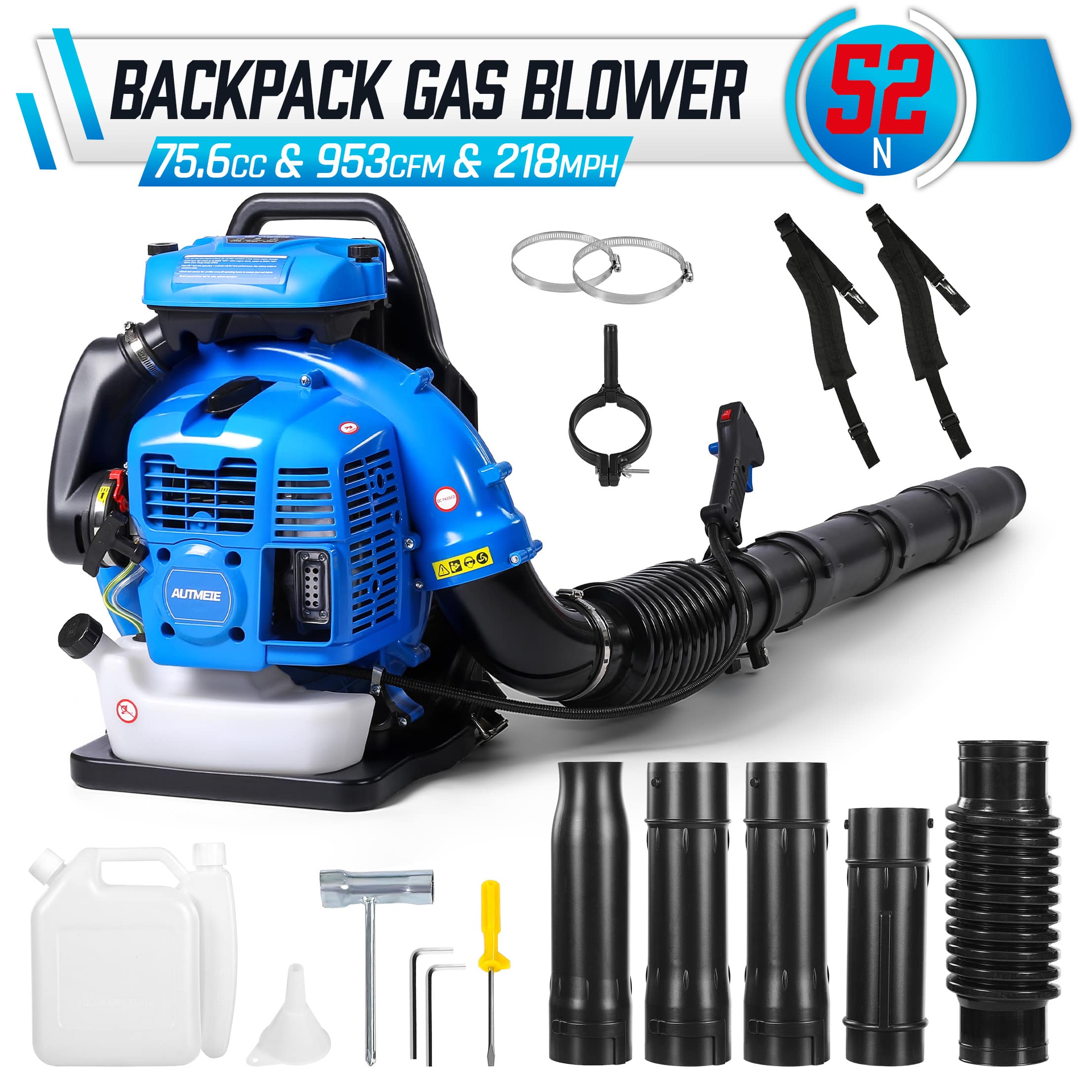 Pro-Grade 75.6CC 2-Stroke 953 CFM 218 MPH Backpack Gas Leaf Blower | Powuse