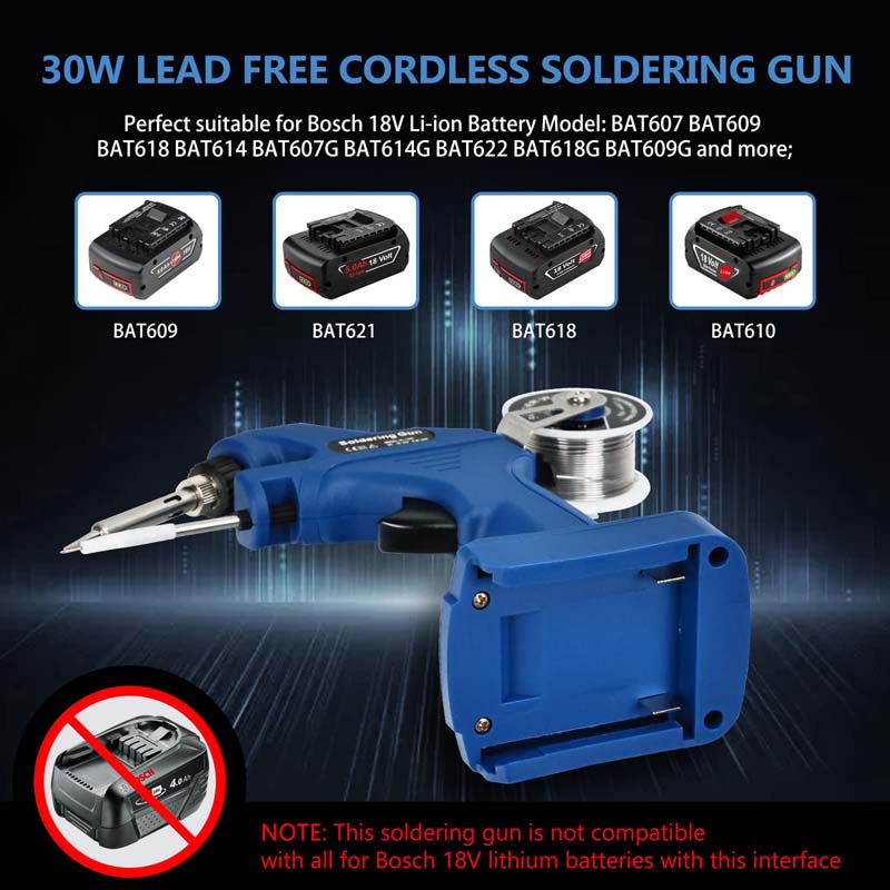 30W Lead Free Cordless Soldering Gun Powered by Bosch Battery - Powuse