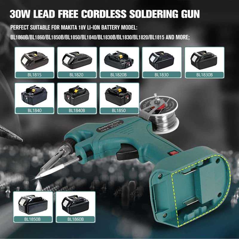 30W Lead Free Cordless Soldering Gun Powered by Makita Battery - Powuse