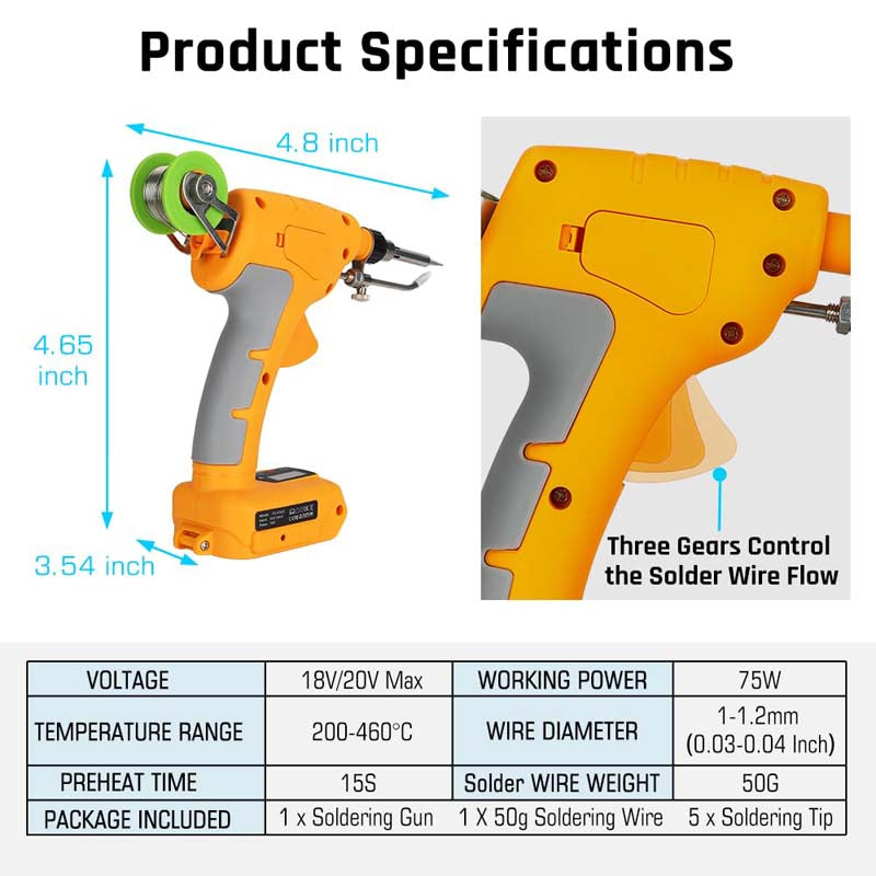 75W LCD Cordless Soldering Iron Kit Powered by Dewalt 20V Max Battery ...