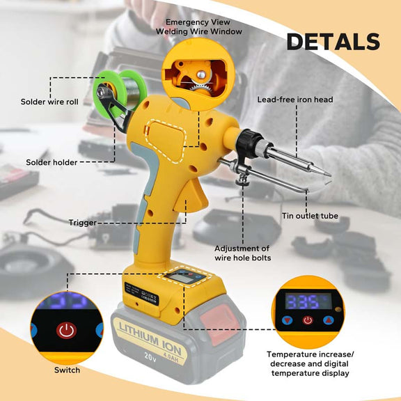 75W LCD Cordless Soldering Iron Kit Powered by Dewalt 20V Max Battery ...