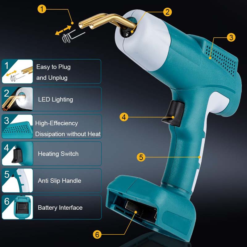 80W Cordless Plastic Welder Gun Powered by Makita LXT 18V Battery - Powuse