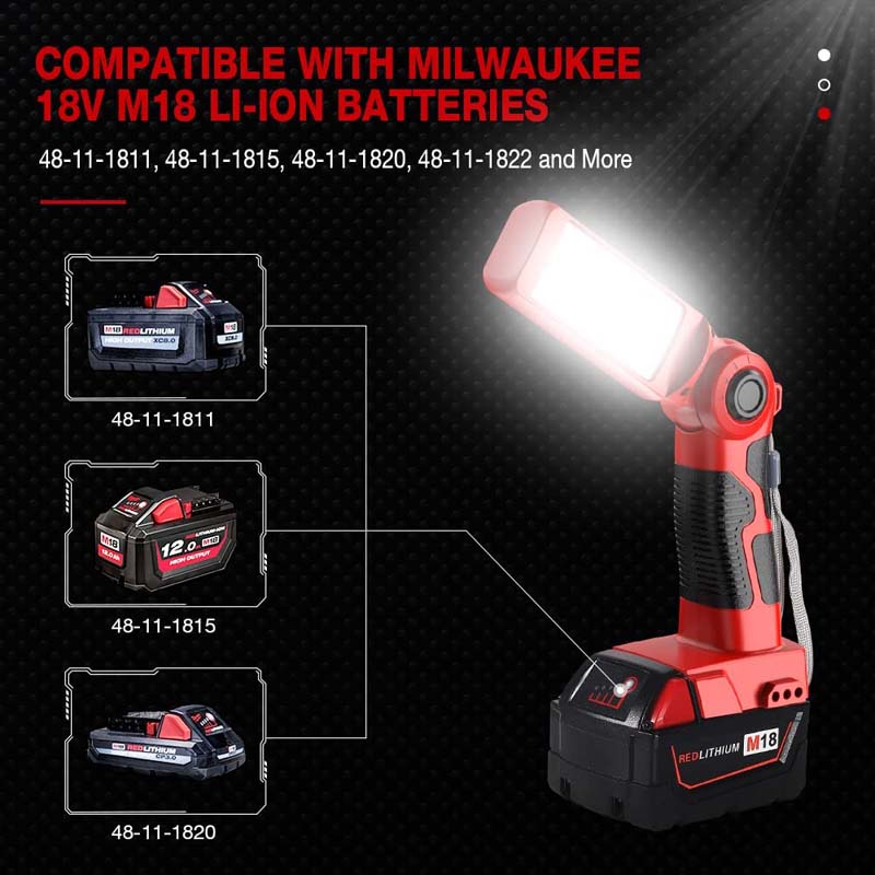 12W 1000LM Cordless LED Work Light Powered by Milwaukee Battery - Powuse