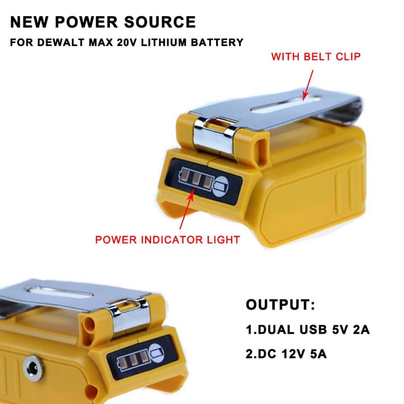 Power Source w/Dual USB & DC Ports for Dewalt 20V Max Li-ion Battery ...