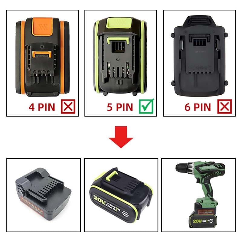 Kress/Worx 5-PIN 20V to Hitachi/Hikoki/Metabo HPT 18V Battery Adapter ...